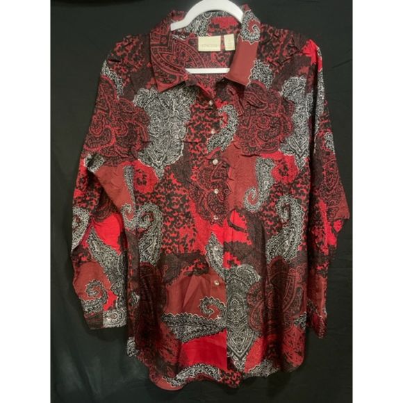 Chico's | Tops | Chicos 3 Festive Paisley Roxanne Top Red Black Button ...